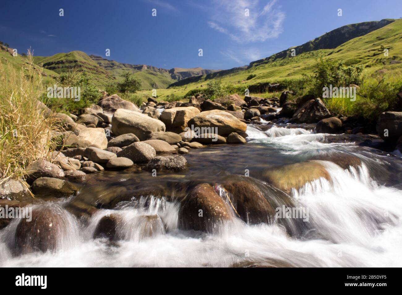 Loteni River flowing over boulders, photographed with a slow shutter ...