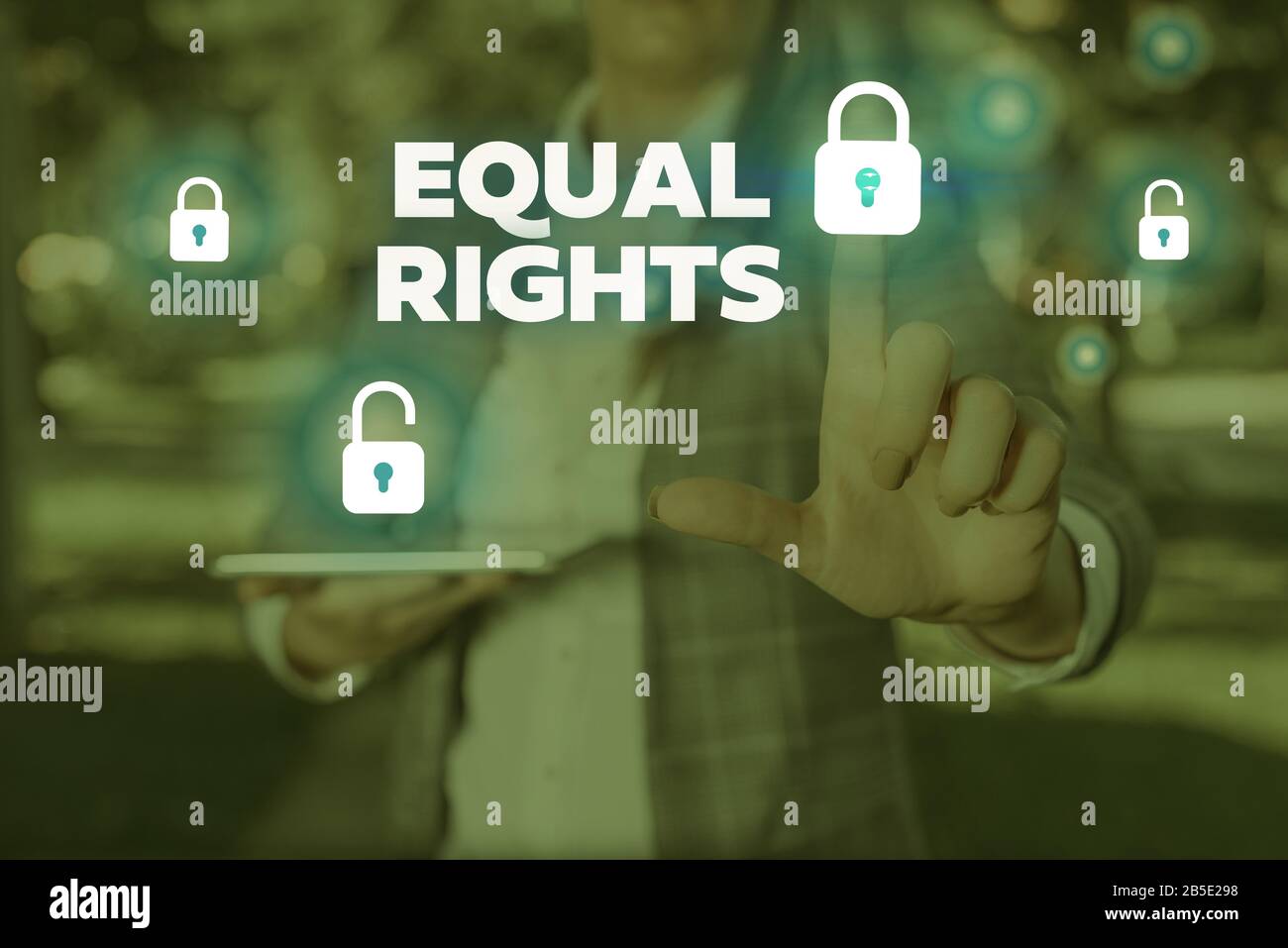 Text sign showing Equal Rights. Business photo text Equality before the ...