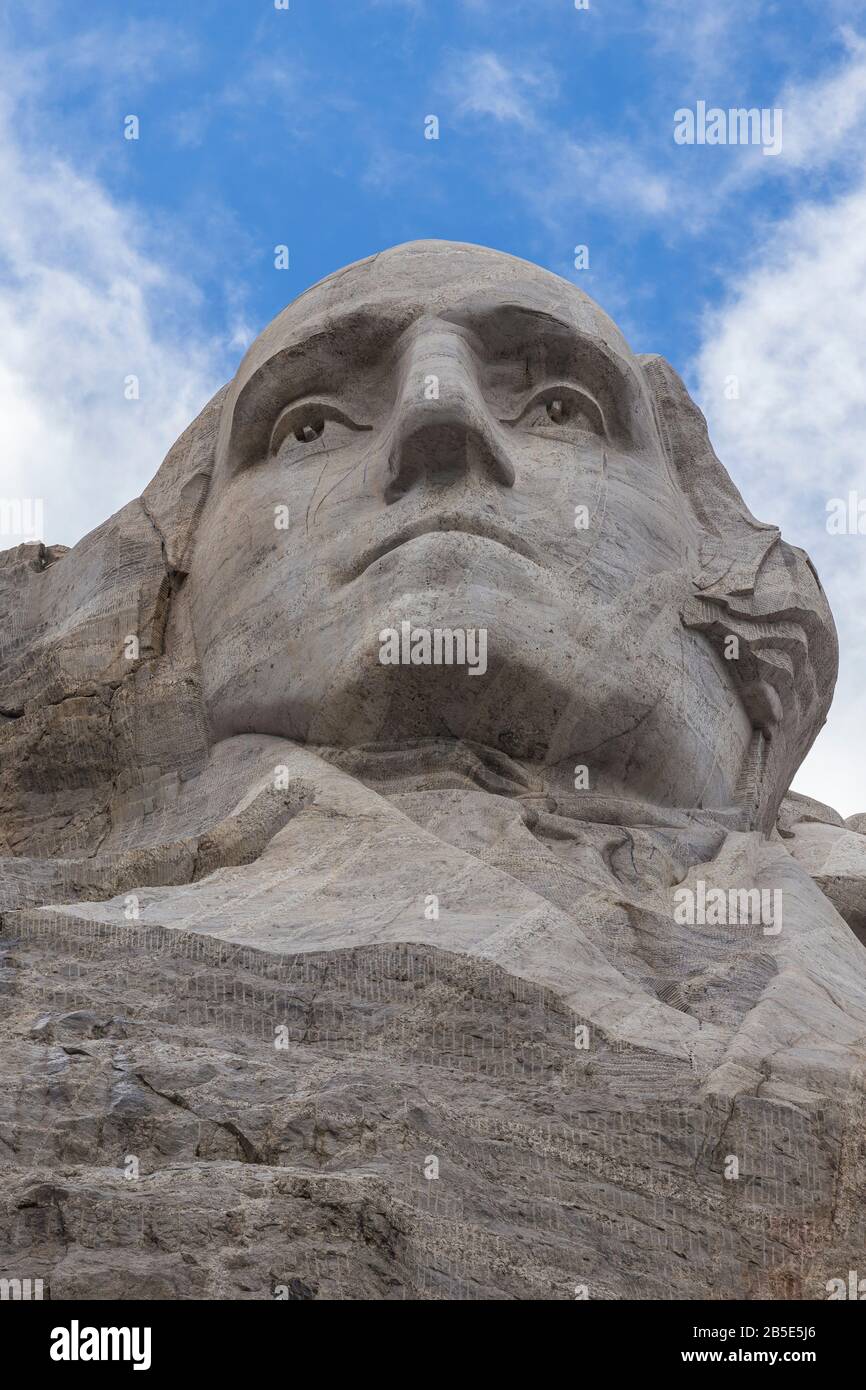 The face of George Washington on Mt. Rushmore in South Dakota Stock ...