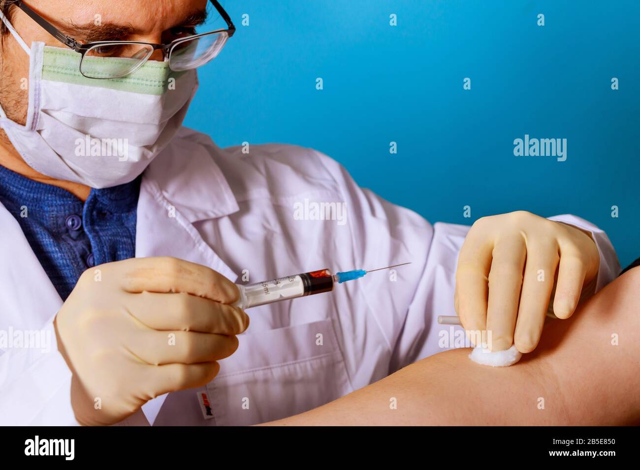 Laboratory with taking a blood sample from patient arm blood test Stock ...
