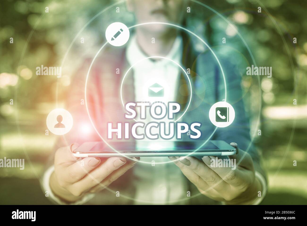 Conceptual hand writing showing Stop Hiccups. Concept meaning get rid ...