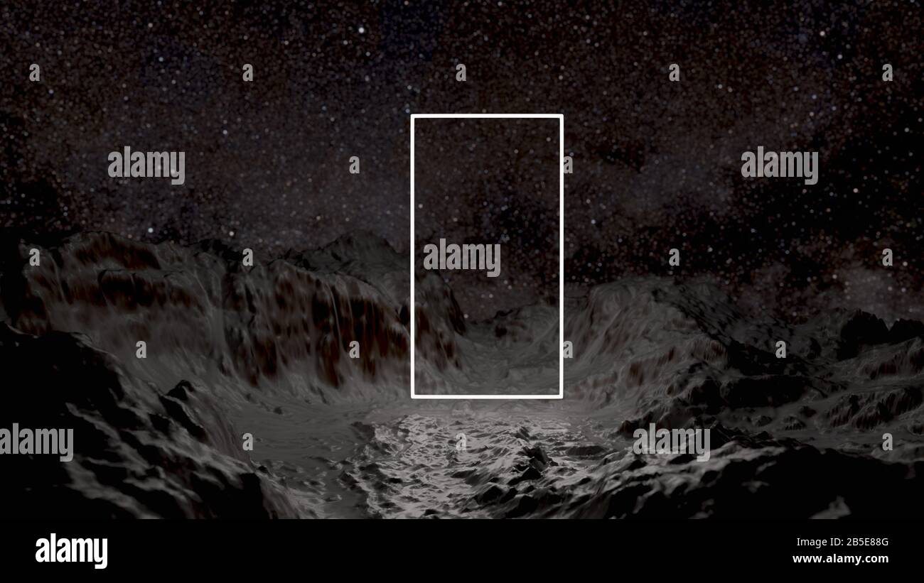 Glowing rectangle, mountains and night starry sky Stock Photo - Alamy