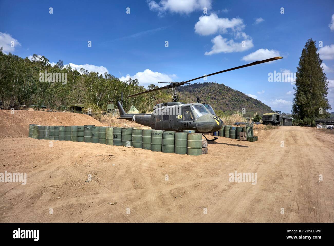 Helicopter Military. USA army WW2 reconstruction site with vintage and ...