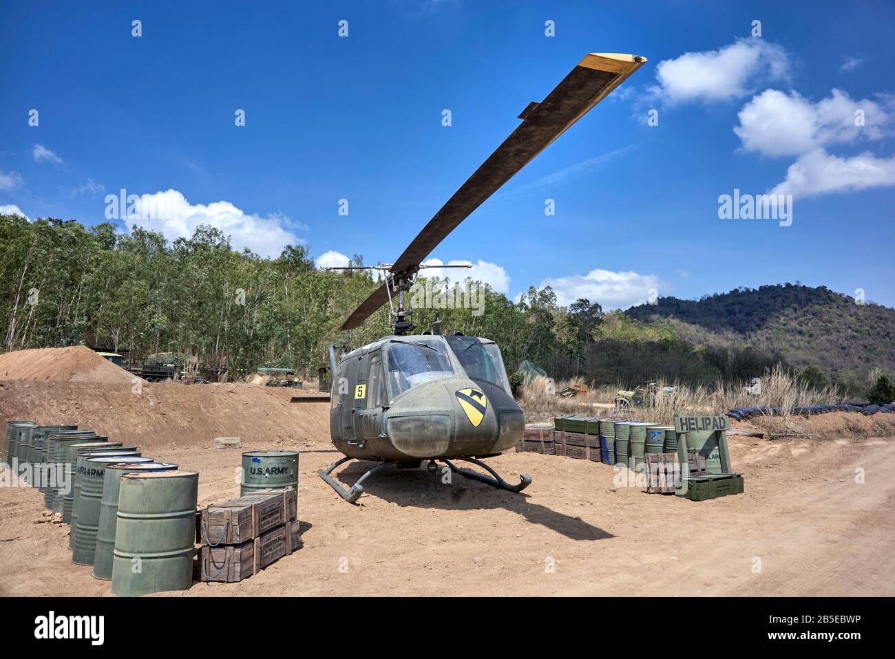 Helicopter Military. USA army WW2 reconstruction site with vintage and ...