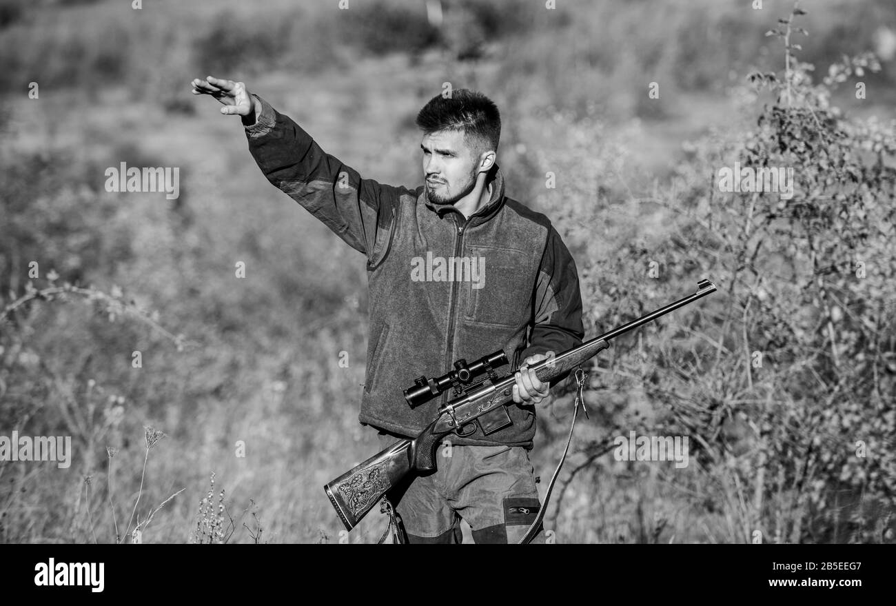 Hunting hunter brutal man Black and White Stock Photos & Images - Alamy