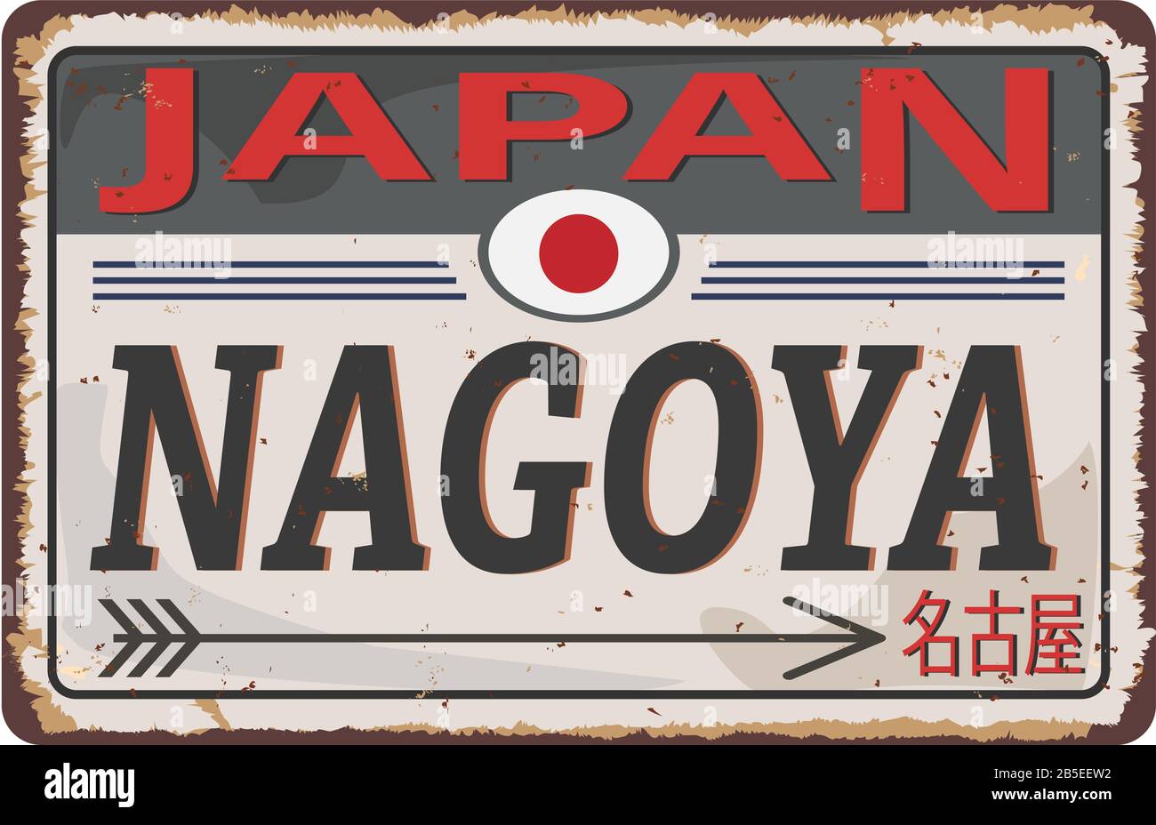 Nagoya City in Japan retro tin sign Retro vector illustration Stock ...