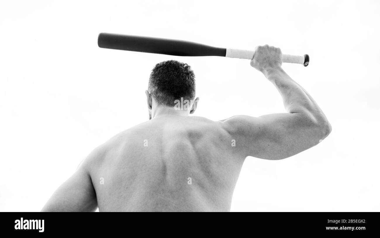 man with baseball bat. Hooligan man hits the bat. Bandit gang and ...