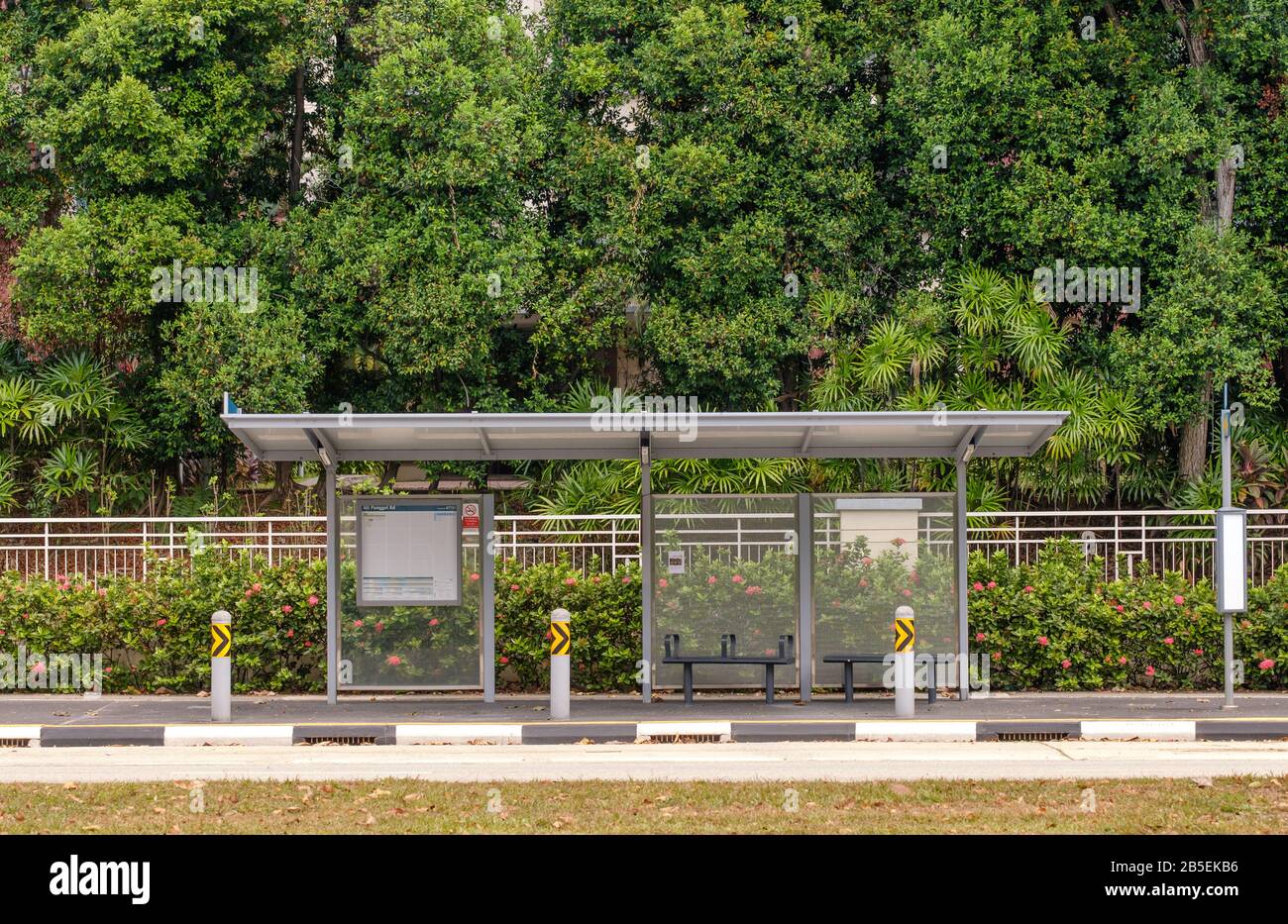 Singapore-08 MAR 2020:singapore local bus stop in front of green Stock ...