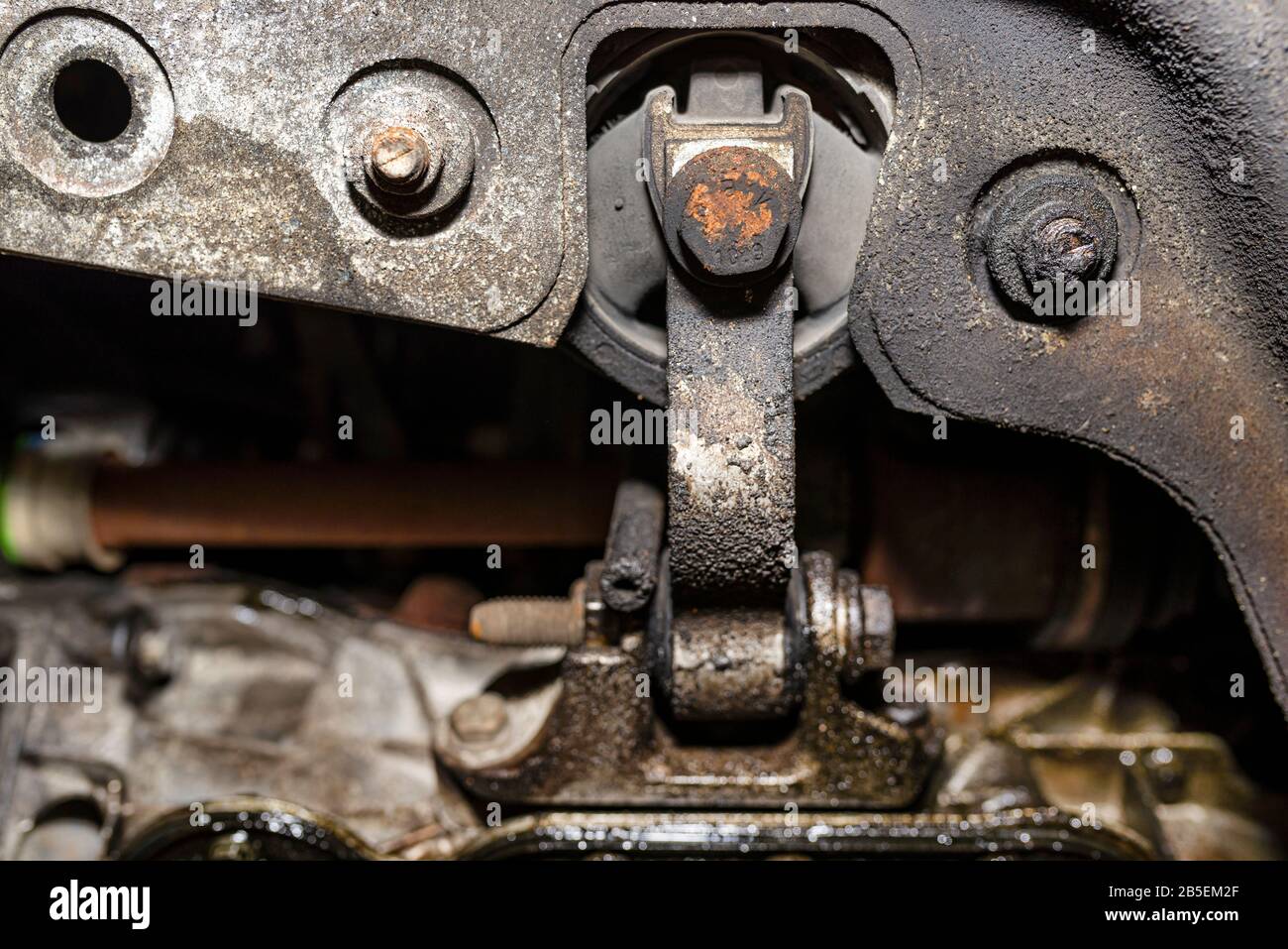 Engine mount for stabilization seen from below the engine Stock Photo ...