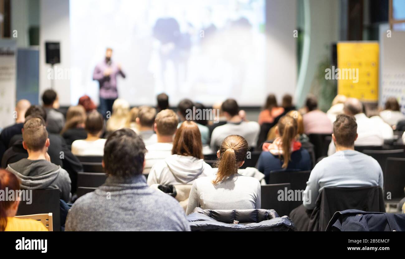 Business speaker giving a talk at business conference event Stock Photo ...