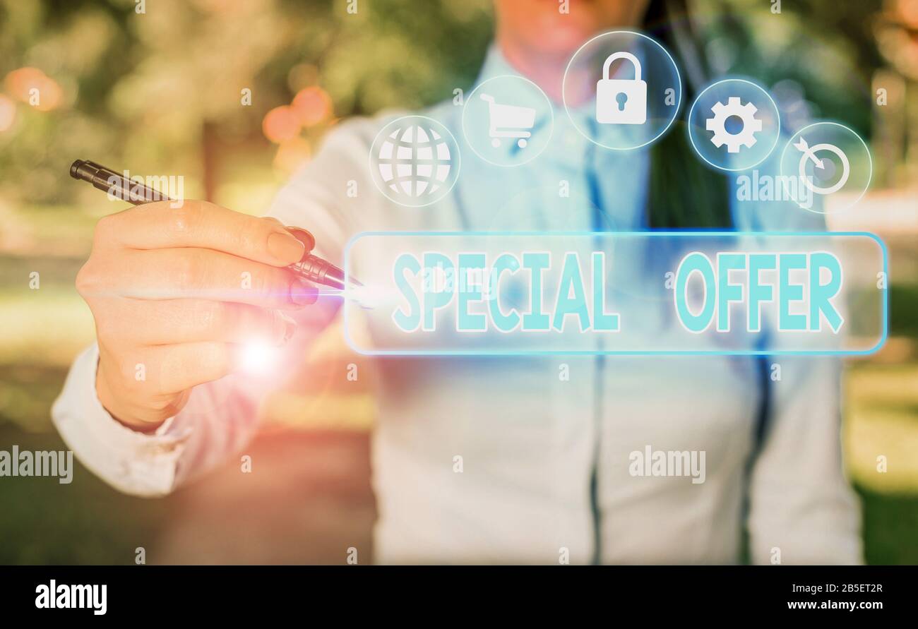 Writing note showing Special Offer. Business concept for product or ...