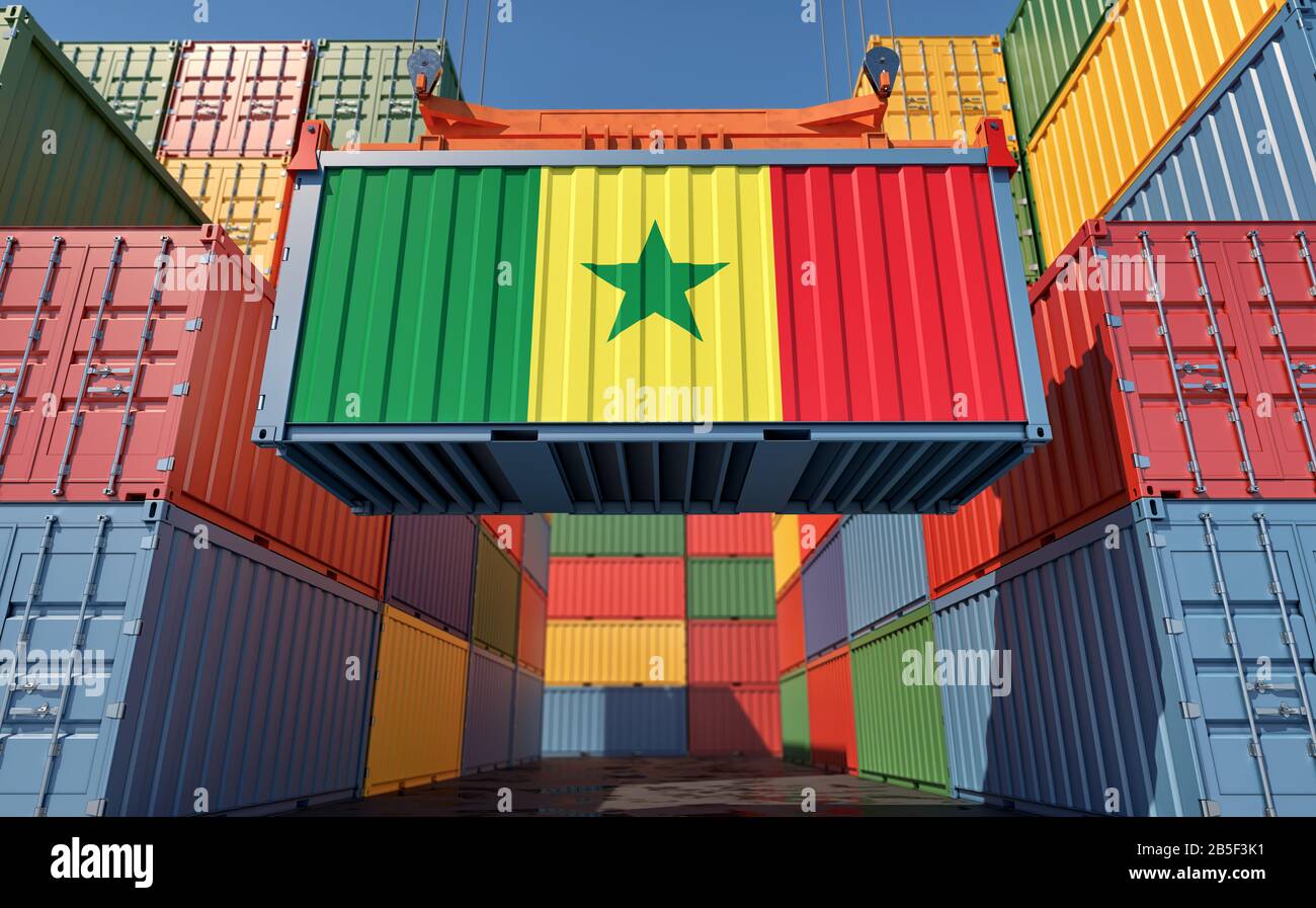 Container Terminal - Freight container with Senegal flag. 3D Rendering ...