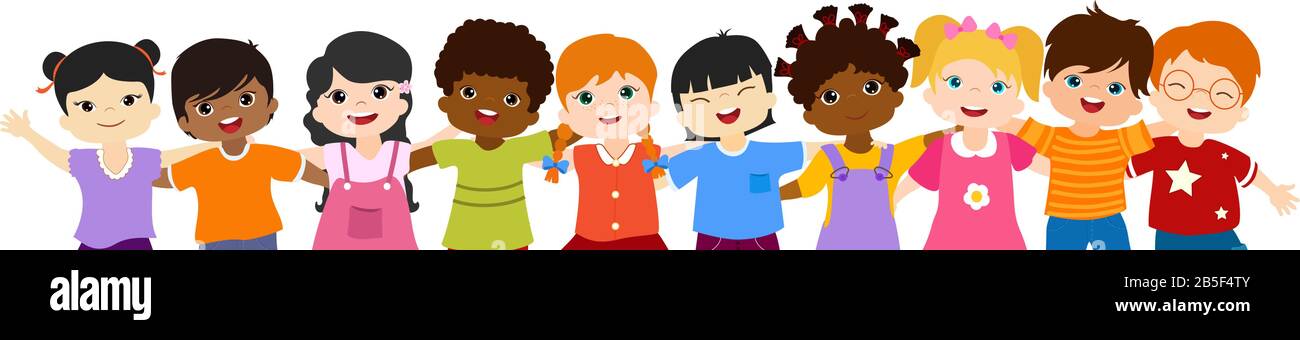 Close-up isolated group of happy and smiling multiethnic children ...