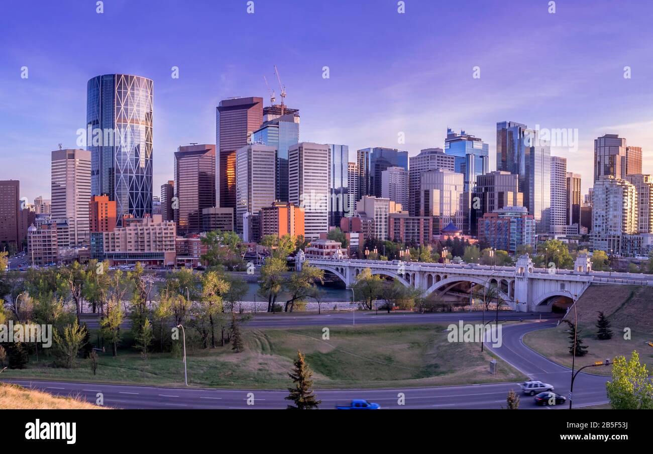 Calgary's beautiful skyline on a pleasant fall evening. Taken at sunset ...