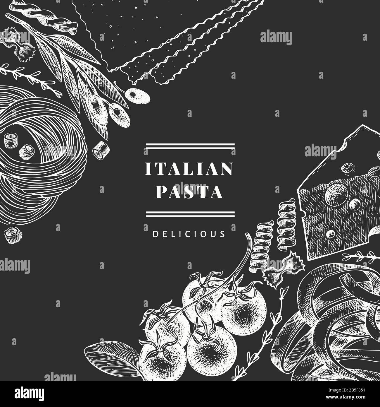 Italian pasta with addition design template. Hand drawn vector food ...