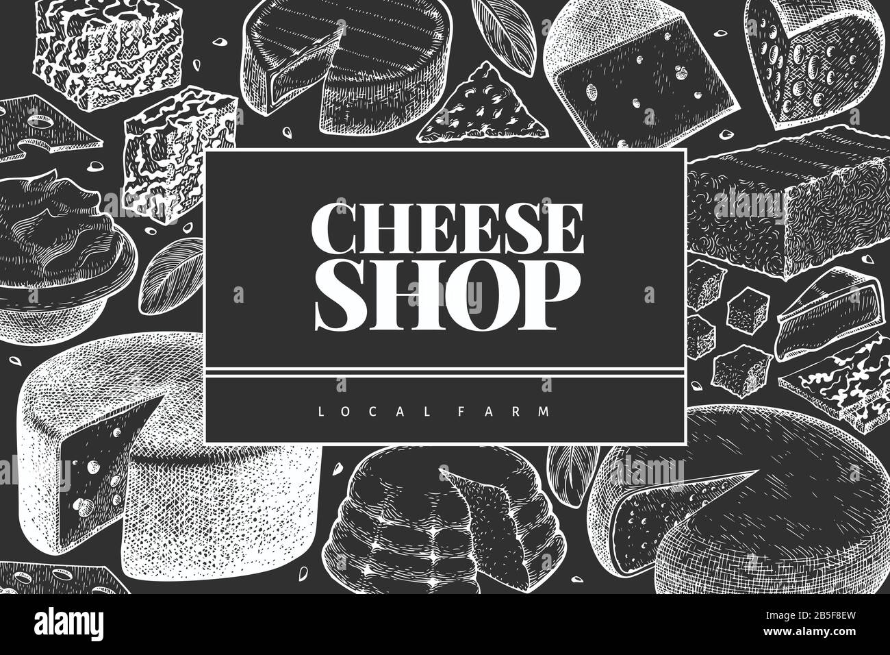 Cheese design template. Hand drawn vector dairy illustration on chalk ...
