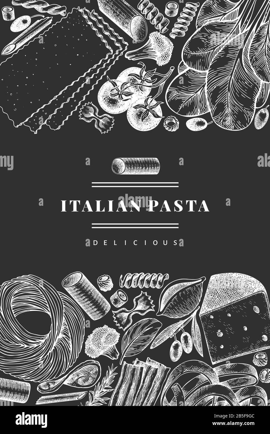 Italian pasta with addition design template. Hand drawn vector food ...