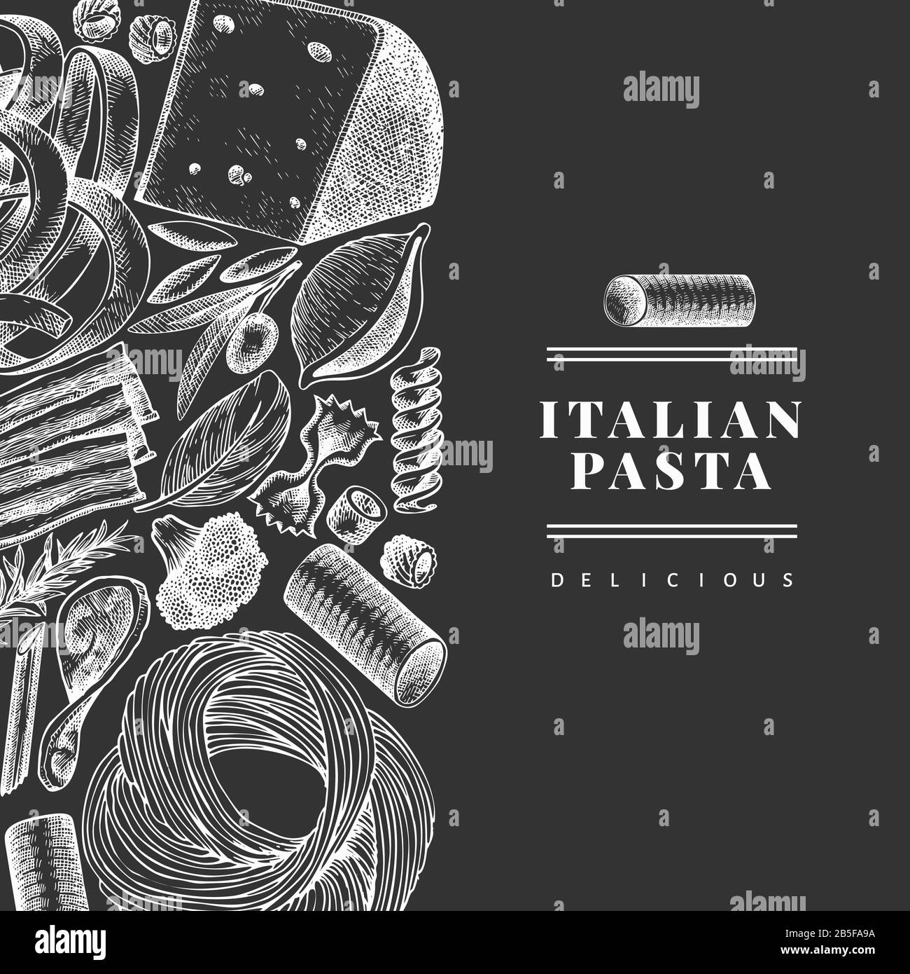 Italian pasta with addition design template. Hand drawn vector food ...