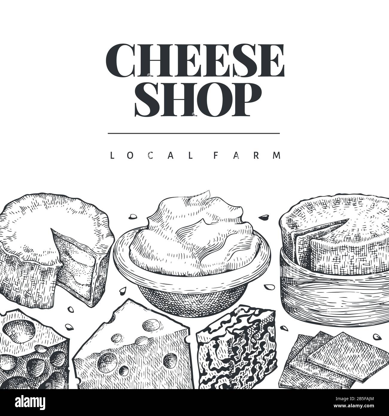 Cheese design template. Hand drawn vector dairy illustration. Engraved ...