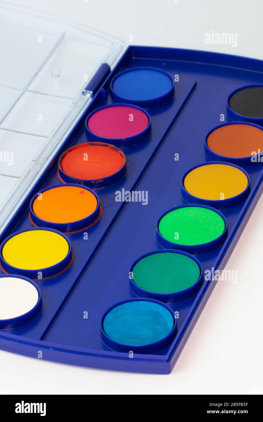 Set of watercolor paints isolated on white background Stock Photo - Alamy