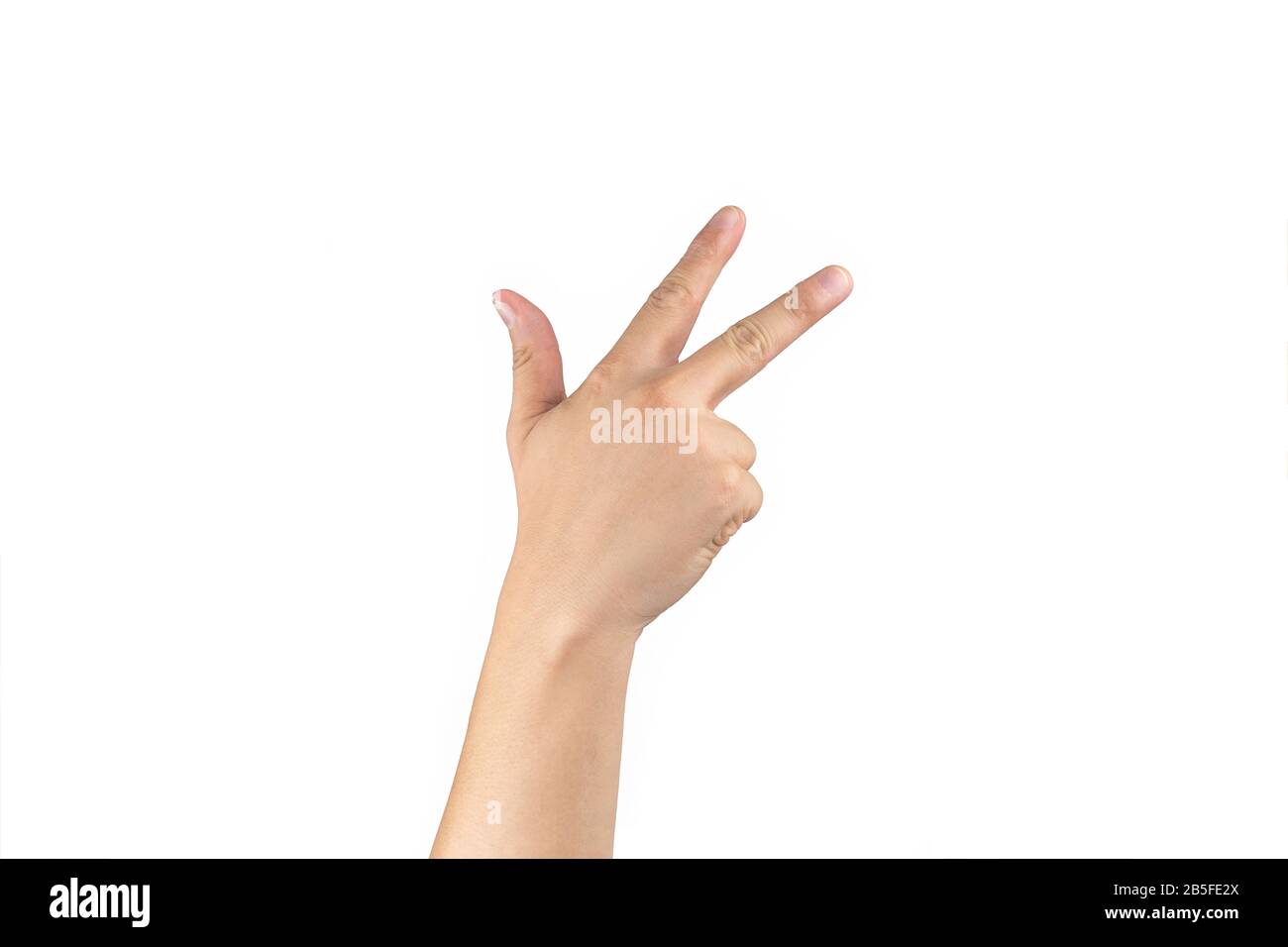 Asian back hand shows and counts 8 (eight) sign on finger on isolated ...