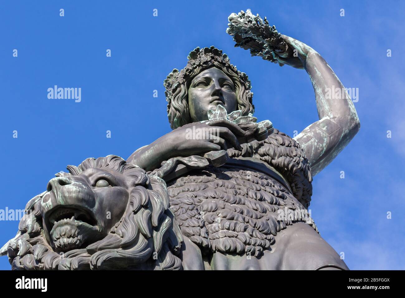 Close up of Bavaria Statue with blue sky in the background. Detailed ...