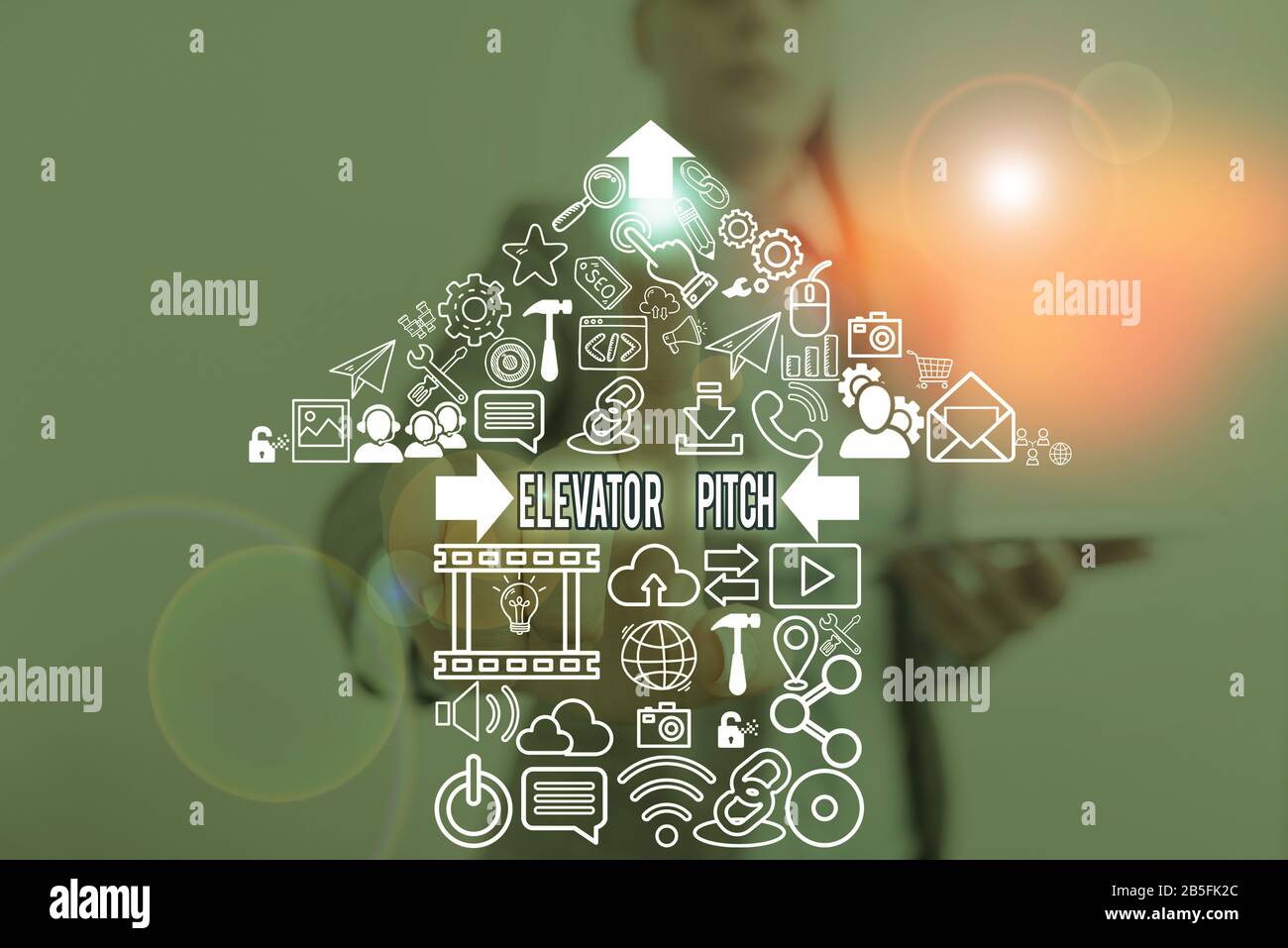 Text sign showing Elevator Pitch. Business photo showcasing the ...