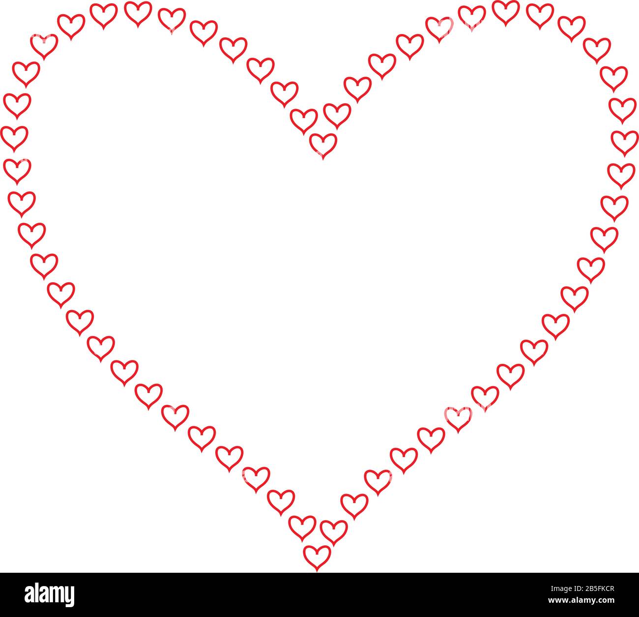 Red hearts as outlines pattern forming the shape of a large heart in ...