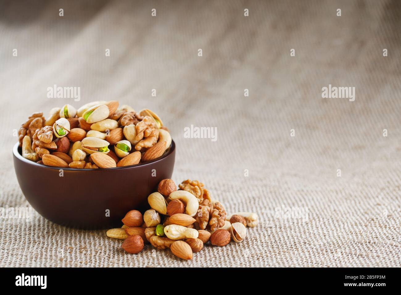 Mix of nuts of cashew, almonds, pistachios, hazelnuts and walnuts is ...
