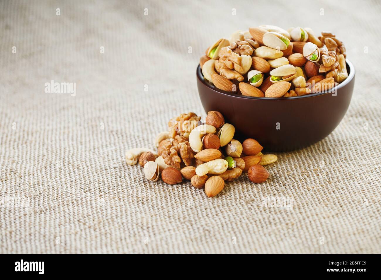 Mix of nuts of cashew, almonds, pistachios, hazelnuts and walnuts is ...