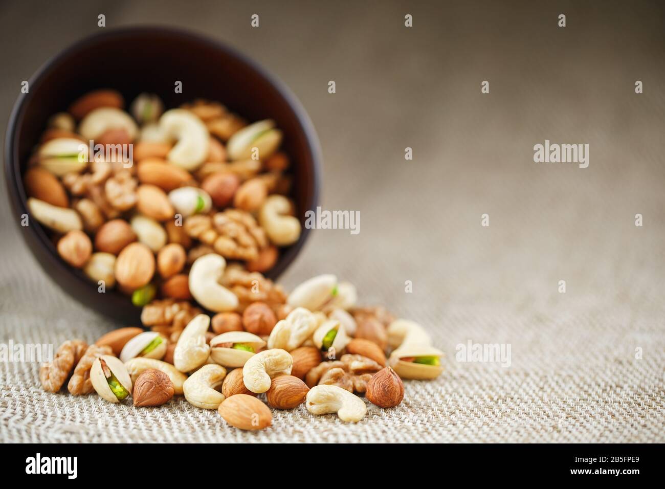 Mix of nuts of cashew, almonds, pistachios, hazelnuts and walnuts is ...