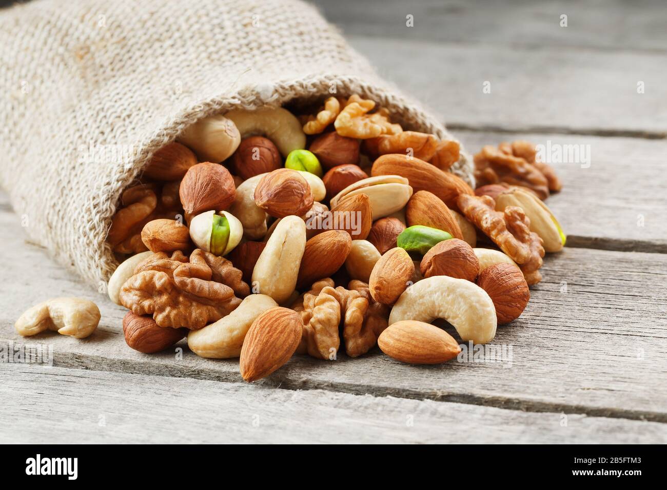 Mix of nuts of cashew, almonds, pistachios, hazelnuts and walnuts is ...