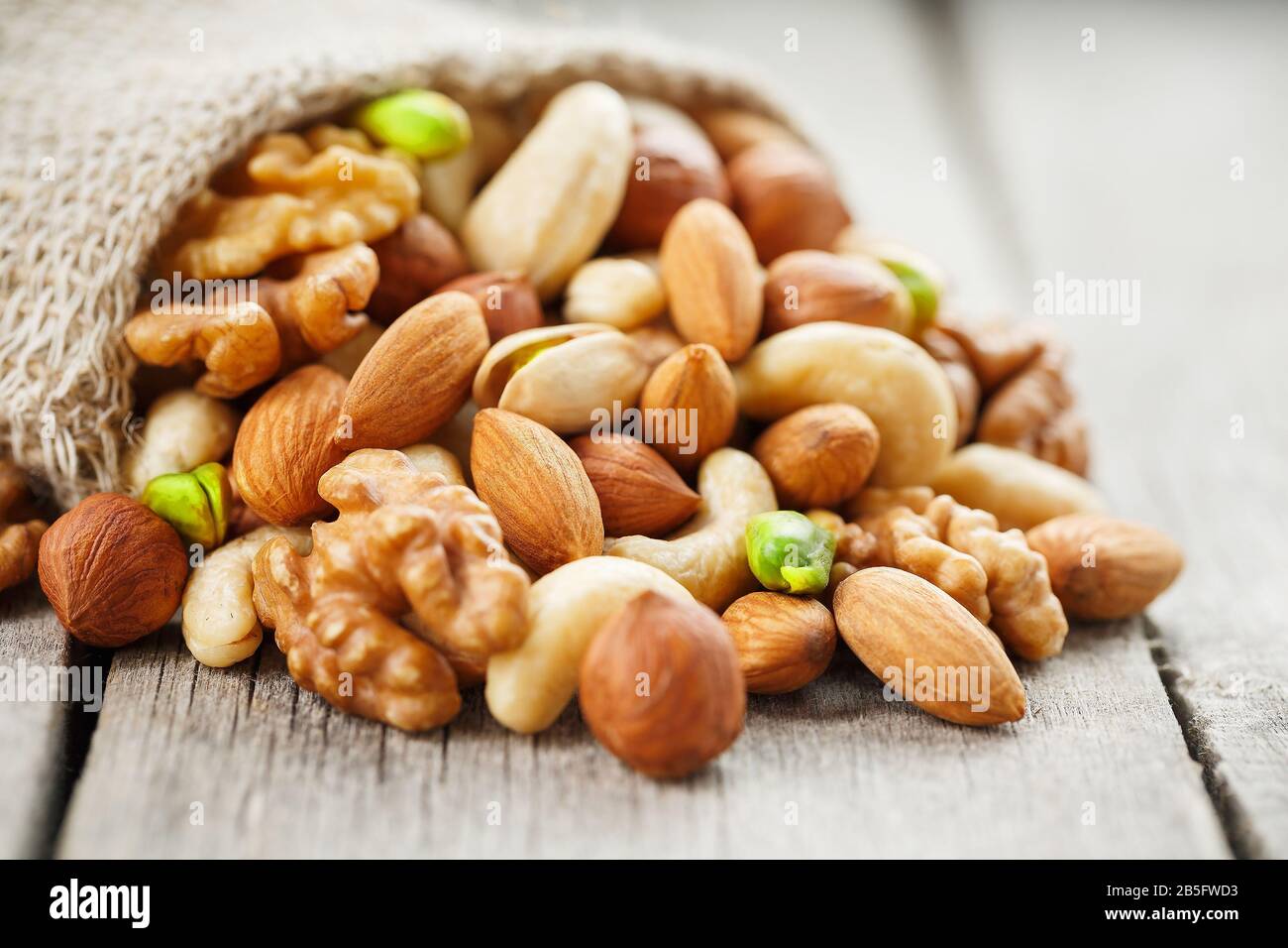 Mix of nuts of cashew, almonds, pistachios, hazelnuts and walnuts is ...