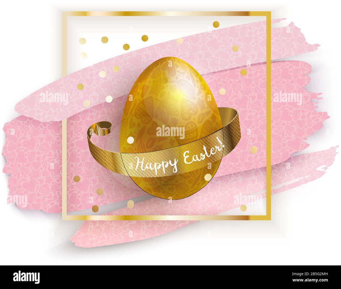 Gold Easter Egg in Gold Square with Pink Blots on transparent ...