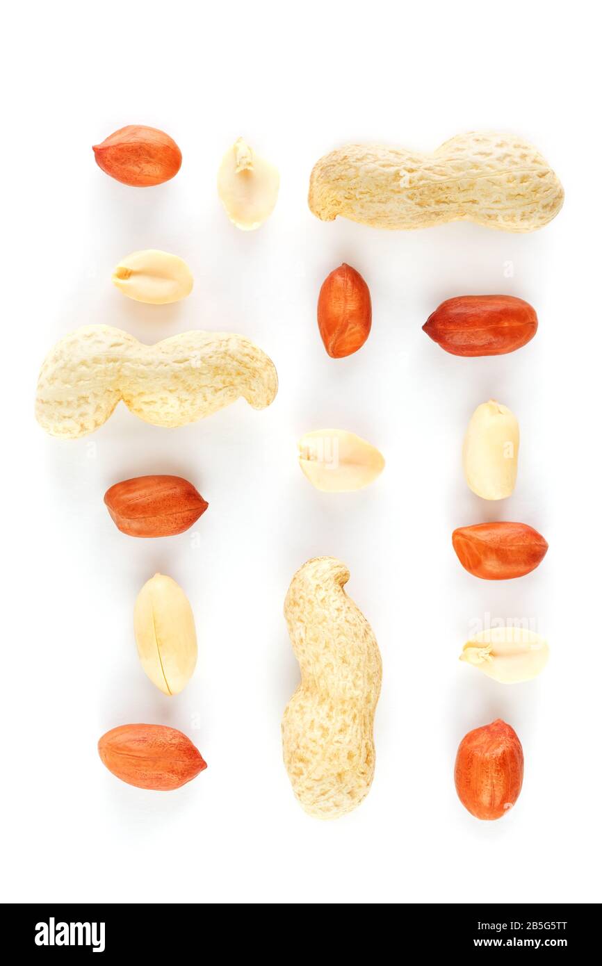 Peanuts isolated on white background. Peeled Peel and Scarlup Macro ...
