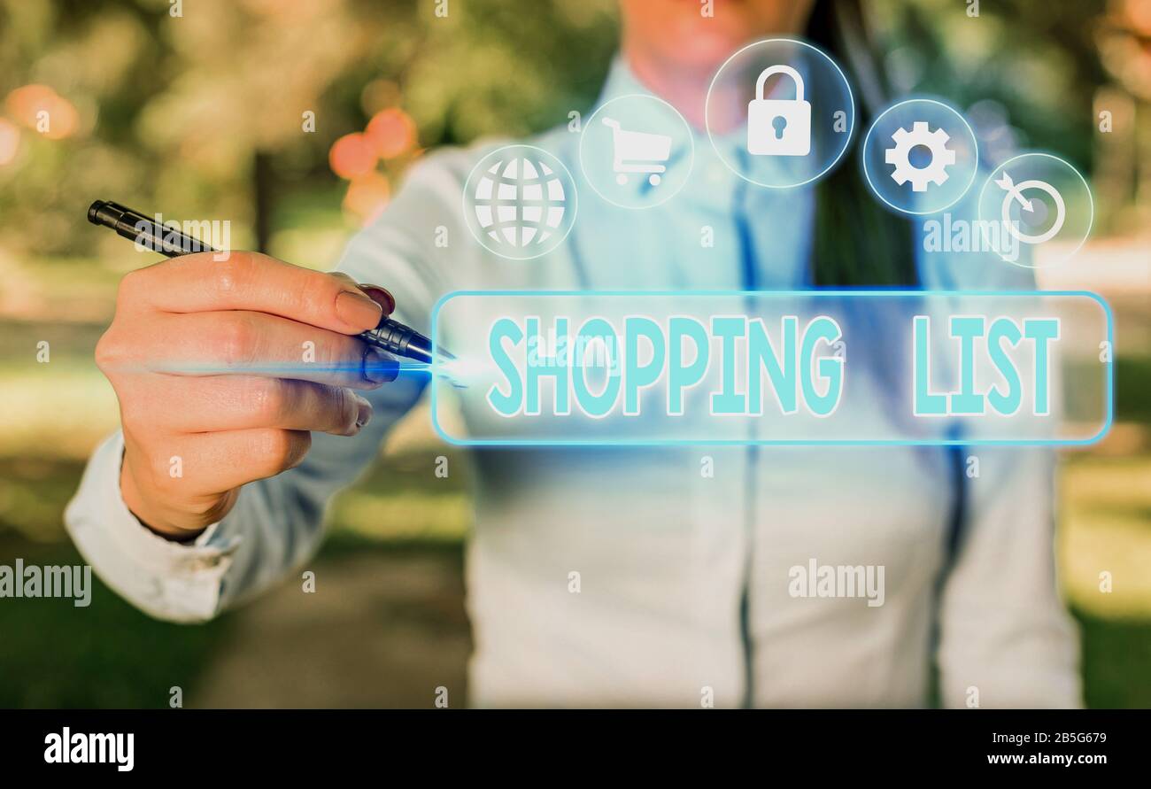Writing note showing Shopping List. Business concept for a list of ...