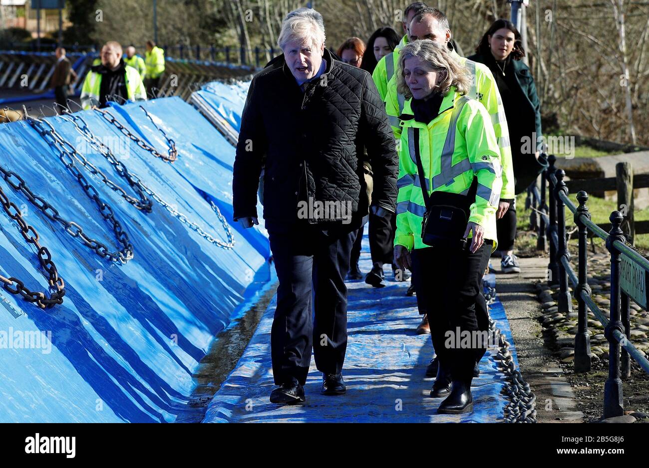 Prime Minister Boris Johnson Surveys Flood Defences In Bewdley In
