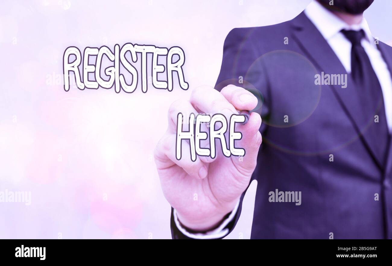 Handwriting text Register Here. Conceptual photo put your name on an ...