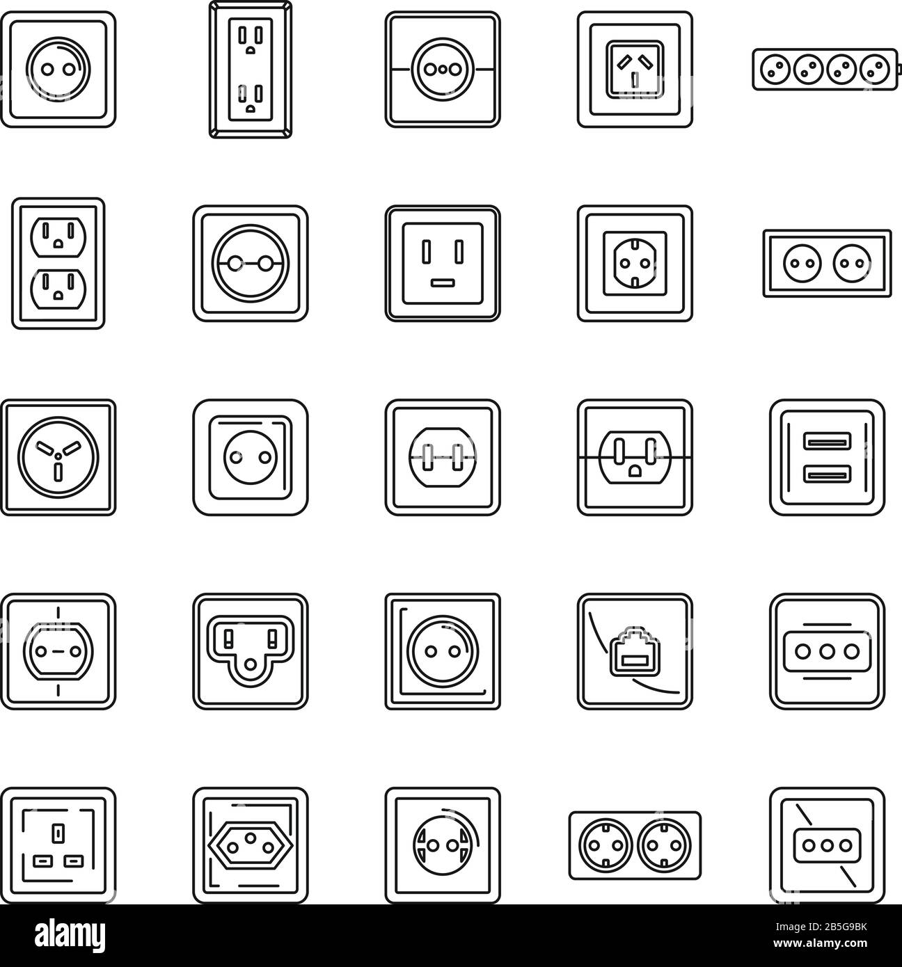 Electric Power Socket Icons Set Outline Set Of Electric Power Socket