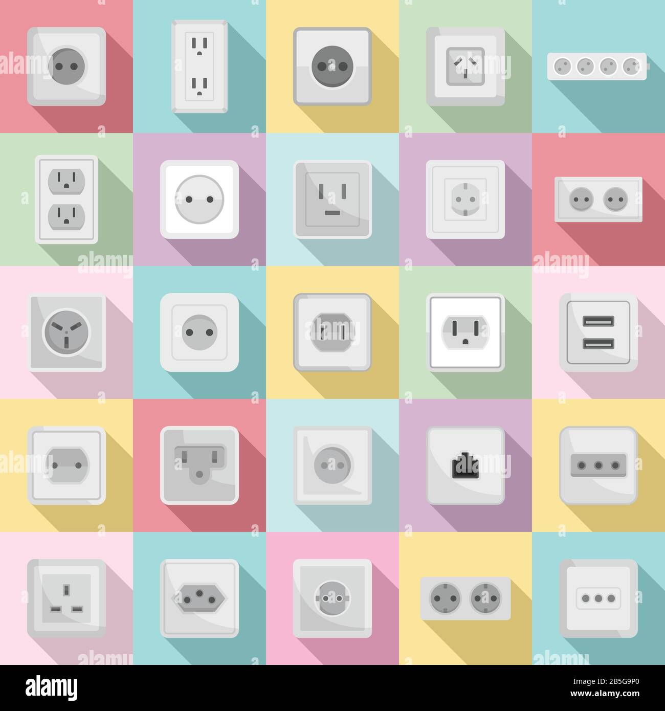 Power Socket Icons Set Flat Set Of Power Socket Vector Icons For Web