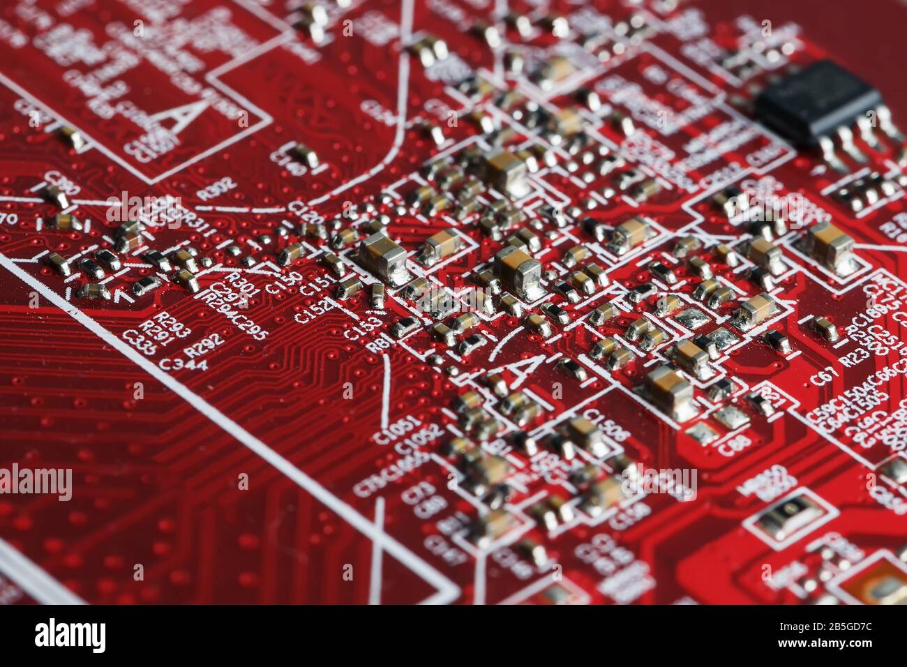 Electronic circuit board close up. Processor, chips and capacitors ...