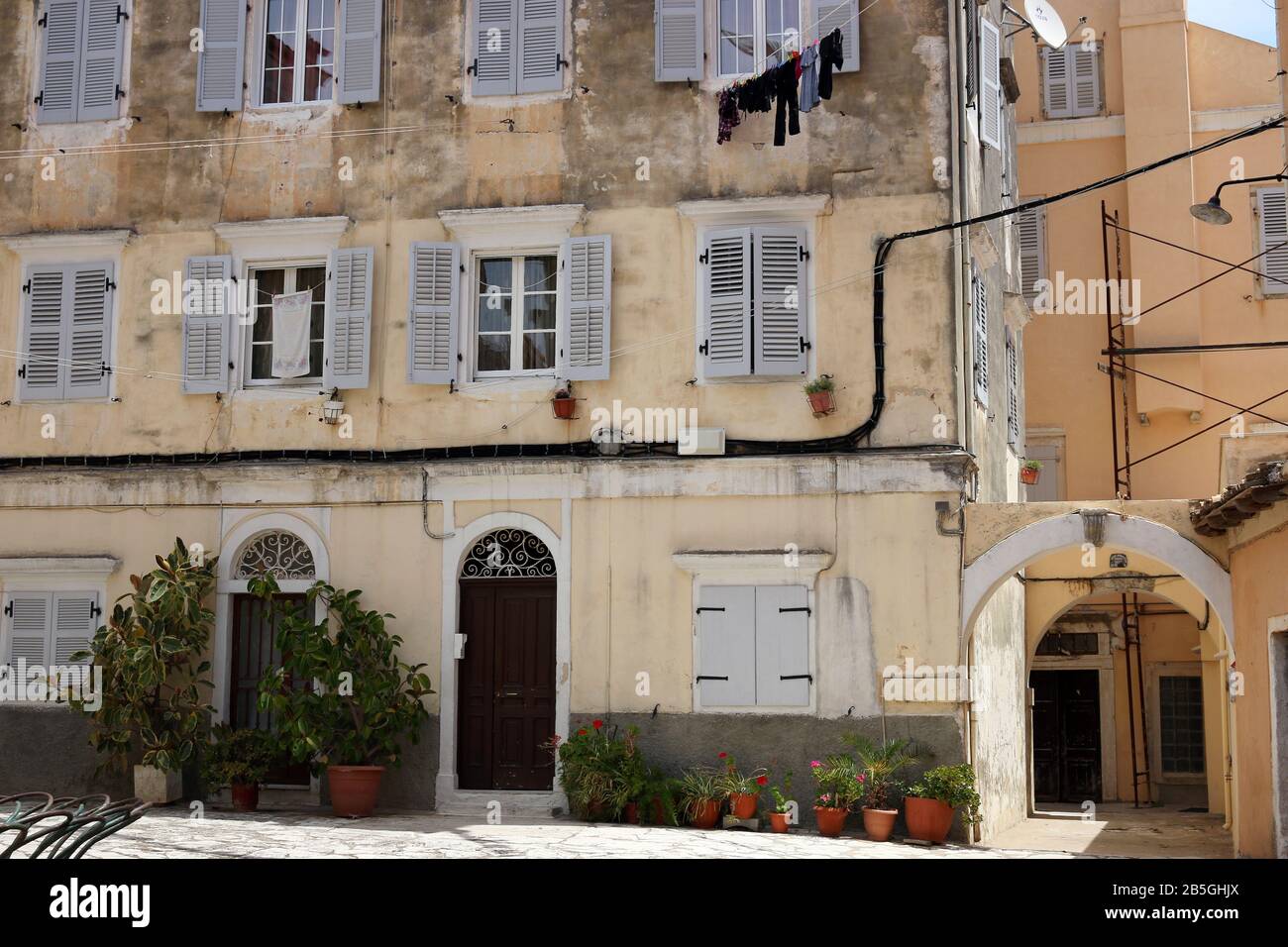 Old building facade Corfu town Greece Stock Photo - Alamy