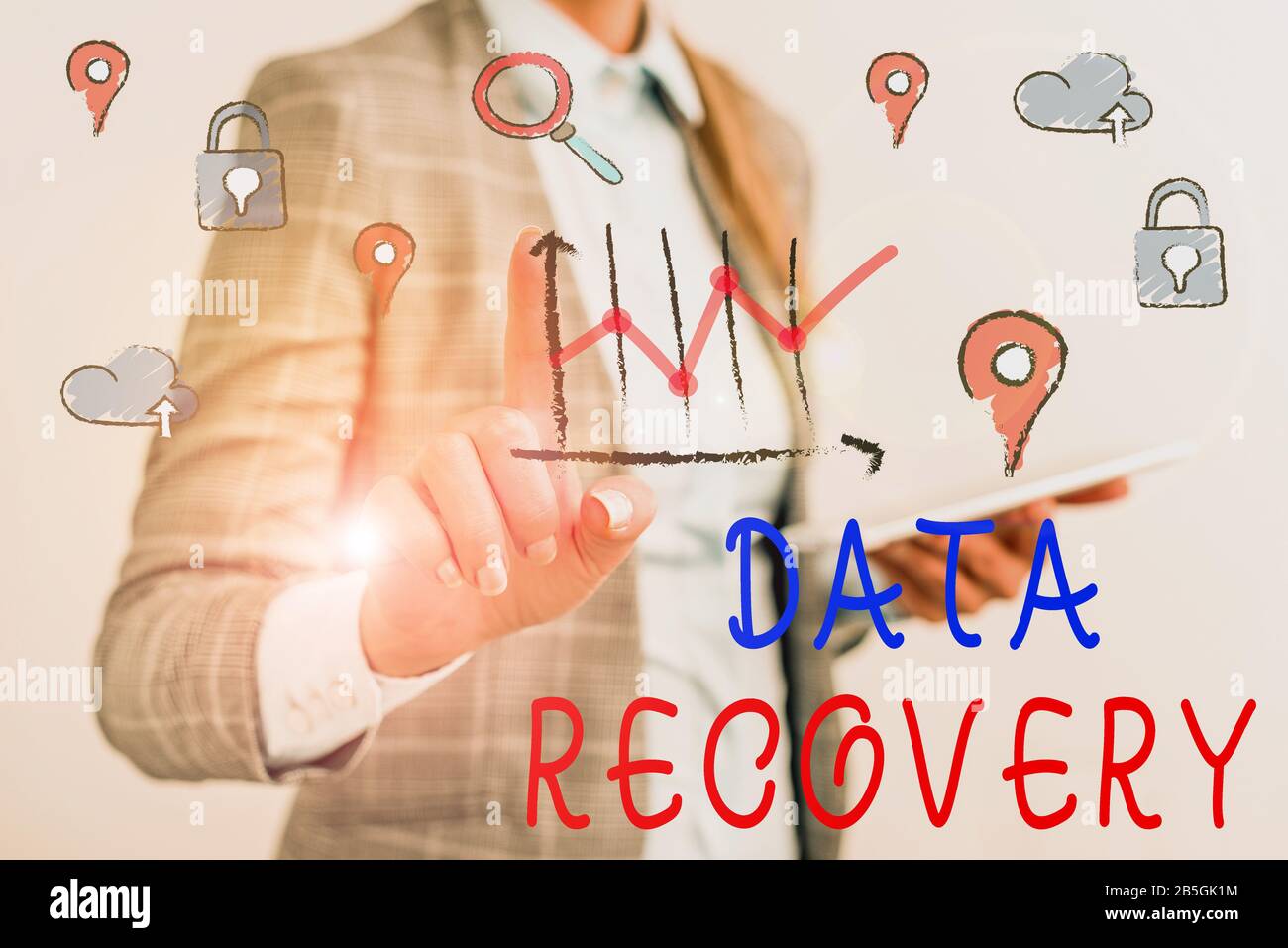 Writing note showing Data Recovery. Business concept for process of ...