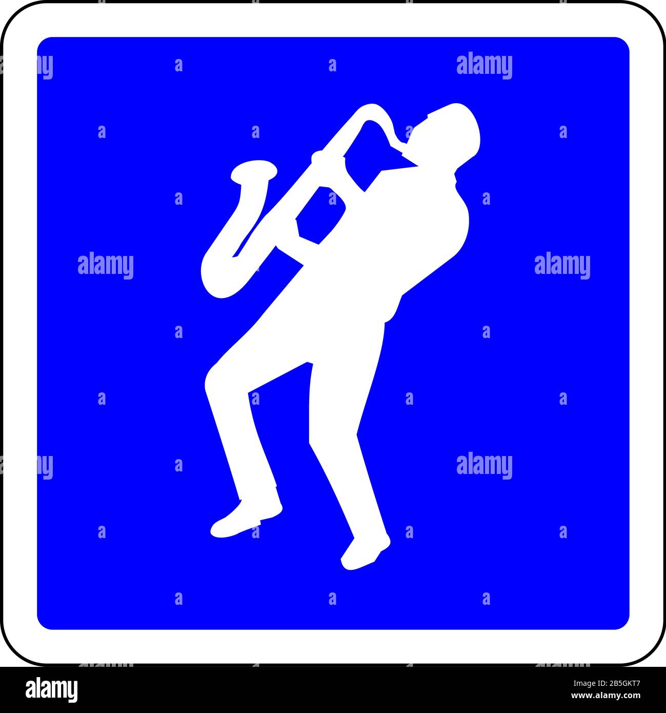 Musicians allowed blue sign on white background Stock Photo - Alamy
