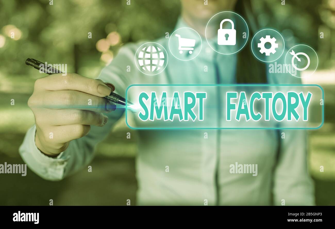 Writing note showing Smart Factory. Business concept for A highly ...