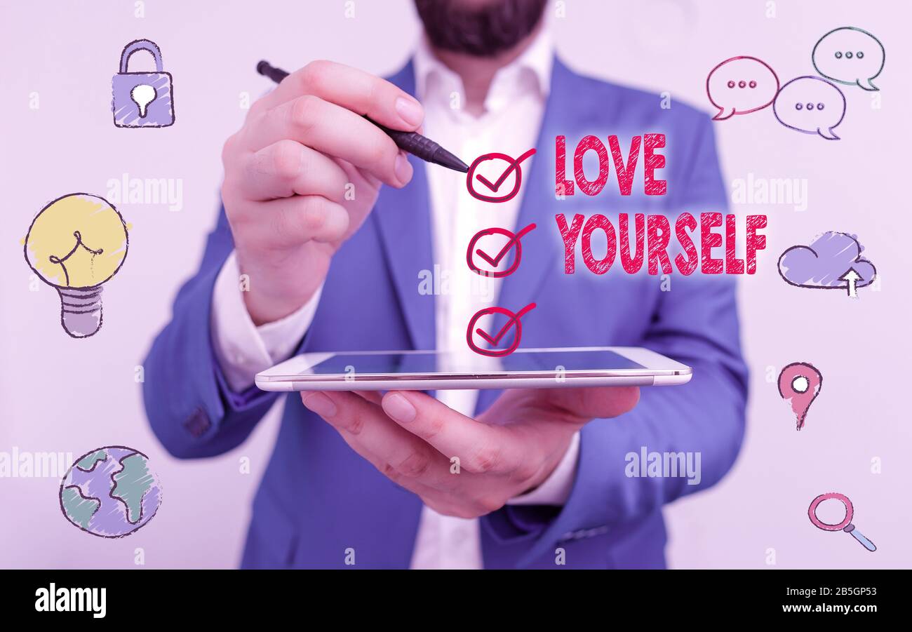Writing note showing Love Yourself. Business concept for have ...