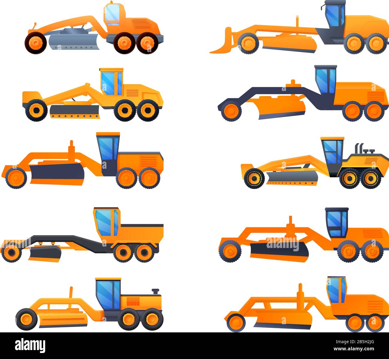Grader machine icons set. Cartoon set of grader machine vector icons ...