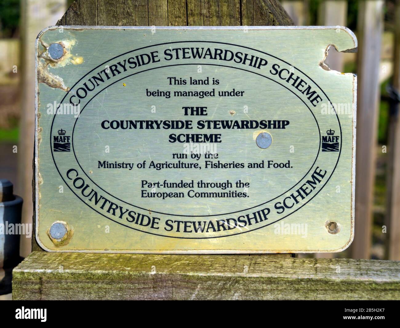 A Countryside Stewardship scheme notice on a farm in Yorkshire. It ...