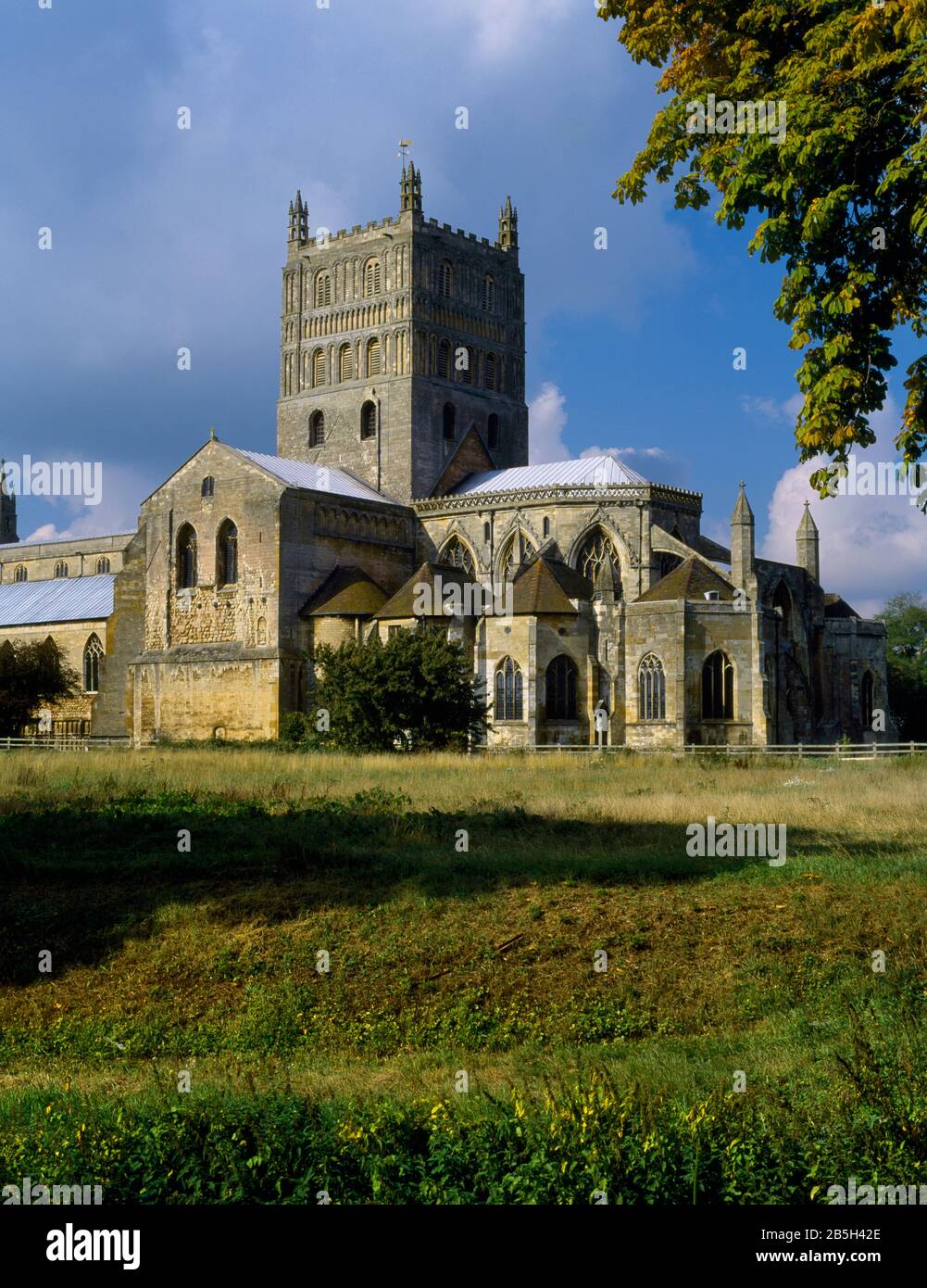 View NW of Tewkesbury Abbey, England, UK, showing the S transept, the ...