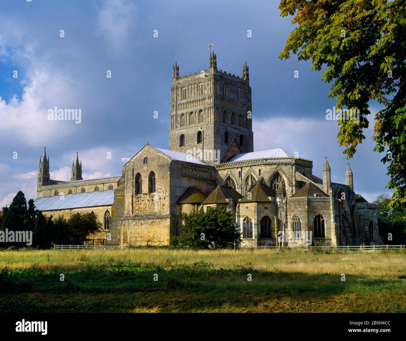 View NW of Tewkesbury Abbey, England, UK, showing the S transept, the ...